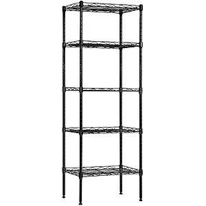 BestOffice 5-Shelf Storage Shelves, Adjustable Shelving Unit Wire Shelving Metal Shelves,11.8" D x 16.7" W x 47.6" H,Black