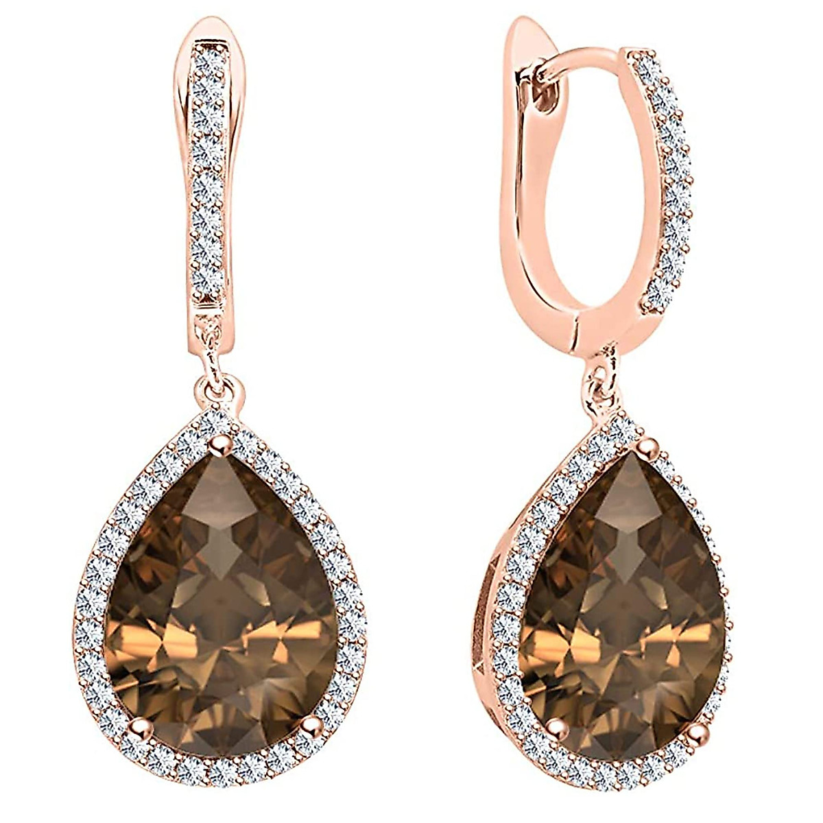 3.00 Ct Pear Cut Created Chocolate Diamond & White Diamond Halo Drop & Dangle Earrings 14k Rose Gold Plated 925 Sterling Silver For Women's