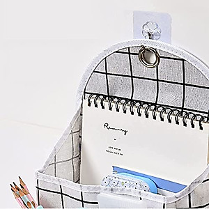FYY Wall Hanging Storage Caddy Bag, Waterproof Over The Door Closet Organizer Basket with Hook Cotton Linen Storage Caddy Basket Pouch Bag for Bedroom Bathroom Living Room White