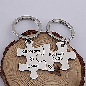FEELMEM 25th Anniversary Present Couples Puzzle Keychain Set Of Two 25 Years Anniversary Key Chain Present For Him Her (25th)