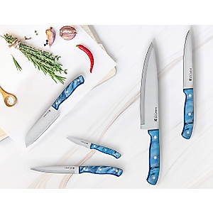 Sabatier 6- Piece Triple Rivet Stainless Steel Kitchen Knife Set, Razor-Sharp Kitchen Knife to Cut Fruit, Vegetables and more, High-Carbon Stainless Steel, Blue Acrylic Handles