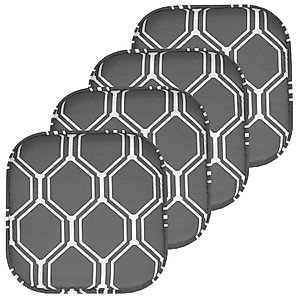 Sweet Home Collection Chair Cushion Memory Foam Pads Honeycomb Pattern Slip Non Skid Rubber Back Rounded Square 16" x 16" Seat Cover, 4 Pack, Mirage Gray/White