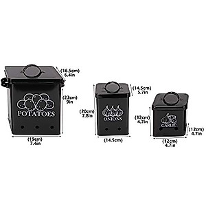 Xbopetda Food Storage Container for Potato, Onion and Garlic, Canister Sets for Kitchen Counter, Square Vegeatable Storage Pots, Kitchen Storage Jars with Aerating Tin Storage Holes & Lid-Black