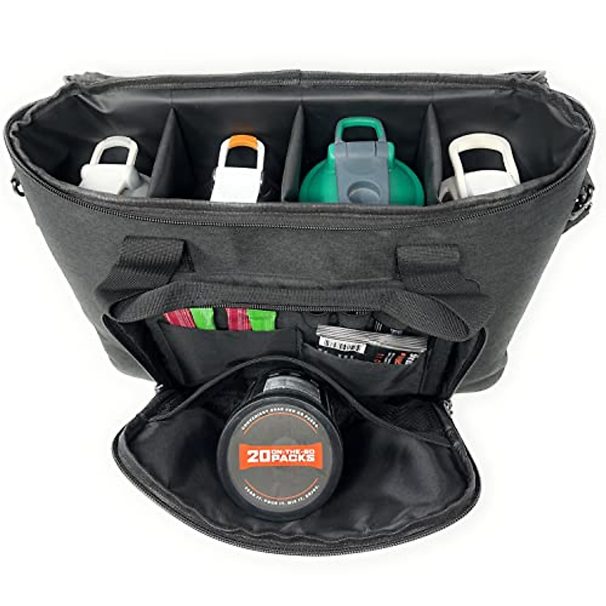 Insulated Cooler Bag - Soft Cooler Bag with Removable Dividers and Leakproof Stitching Fits up to 4 Large Tumbler Bottles - Rugged Cooler Tote Bag for Healthy Nutrition On-The-Go - Shaker Case