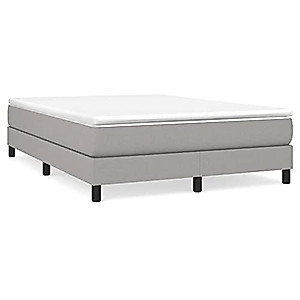 vidaXL Box Spring Bed Frame Home Indoor Bedroom Bed Accessory Wooden Upholstered Double Bed Base Furniture Light Gray 59.8"x79.9" Queen Fabric