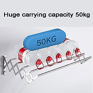 KARMIO Wall Mounted Clothes Drying Rack Stainless Steel 5 Bar Towel Rack Expandable Drying Rack Space-Saving for Laundry Room, Bathroom (Size : 50cm)