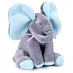 KW-Joey Animated Elephant Toys, Plush Singing Elephant with Ears Moving Electric Plush Toy, Adorable Elephant Stuffed Animal Toy for Baby's Gift, Blue, 12 inches