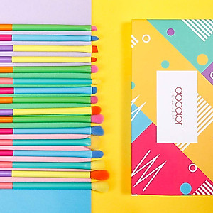 Docolor Colorful 15Piece Makeup Makeup Brush Set + 16Pcs Colorful Eyeshadow Brush Set Premium Kabuki Foundation Blending Face Powder Synthetic Makeup Brushes Set