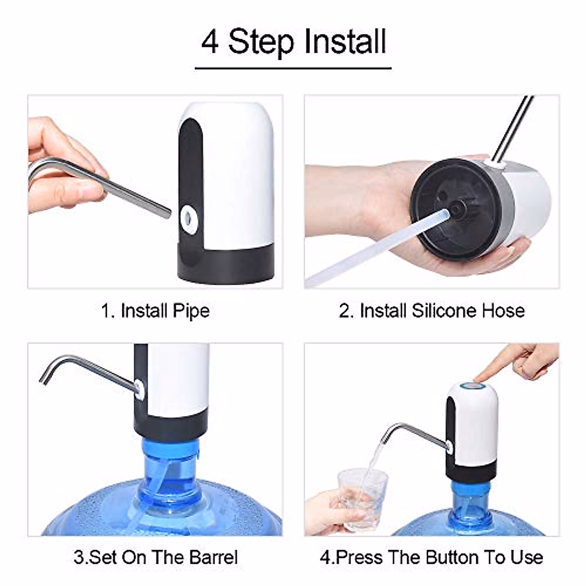 LECIEL Water Pump Dispenser, Automatic Drinking Water Bottle Pump for 5 Gallon Water Bottle Dispenser USB Charging Portable Water Dispenser (Black)