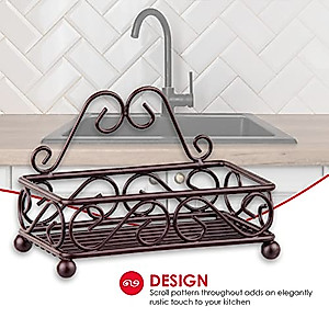 Home Basics Sponge Holder for Sink (Bronze) Scroll Design Kitchen Sponge Holder | with Open Structure and Raised Feet