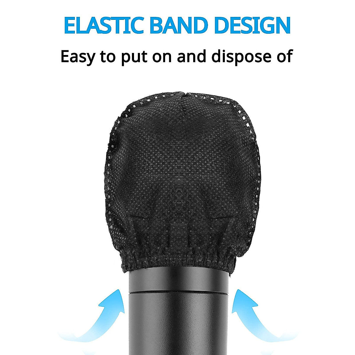 WHXGQ Microphone Covers Disposable, Mic Individually Wrapped, Non-Woven, Elastic Band, No-Odor Sanitary for Recording Room, KTV and Any Shared Environment 40Pcs (Black) V, medium