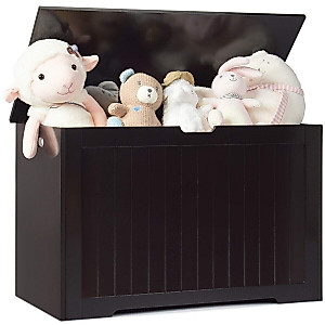 DORTALA Toy Chest Box, Large Storage Wooden Toy Organizer with Flip-Top Lid, Finger-Pinch Prevention Toy Storage Case for Bedroom/Living Room/Kindergarten,White
