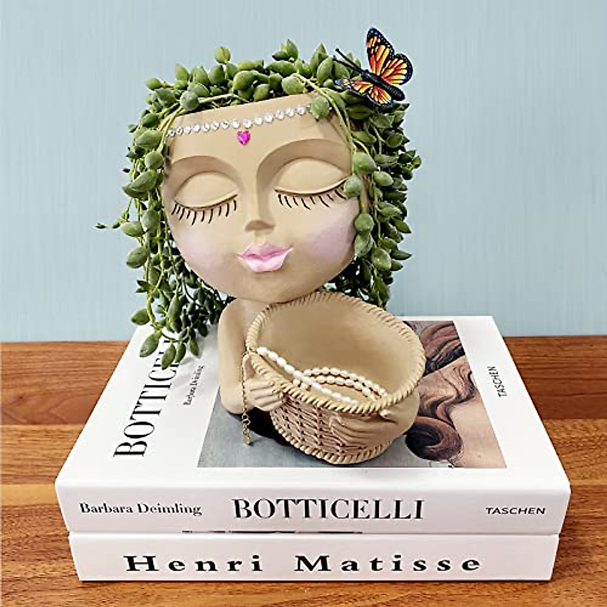 CLEECOO Face Planter Pots Head Planter Pots Double Flower Pots in One for Indoor and Outdoor with Drainage Hole(Large Size) (Khaki)