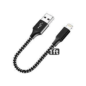 GKW Short iPhone Charger Cable 1ft Power Bank Cable,1 Foot Lightning Cable Compatible with iPhone 12 Pro Max/12 Mini/11 Pro Max/Xs Max/XR/X/8 Plus/SE 2020/7/6/5/se,Black