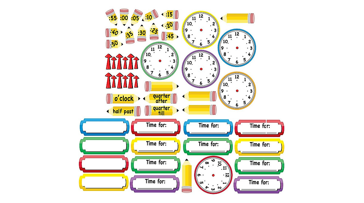 Eureka Telling Time Bulletin Board Set for Classroom & Home Learning