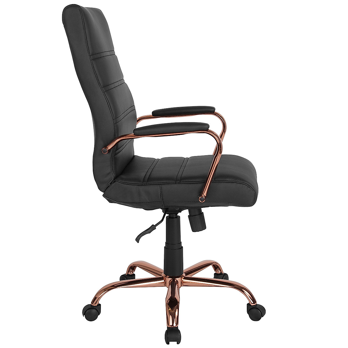 BizChair High Back Desk Chair - Black LeatherSoft Executive Swivel Office Chair with Rose Gold Frame - Swivel Arm Chair