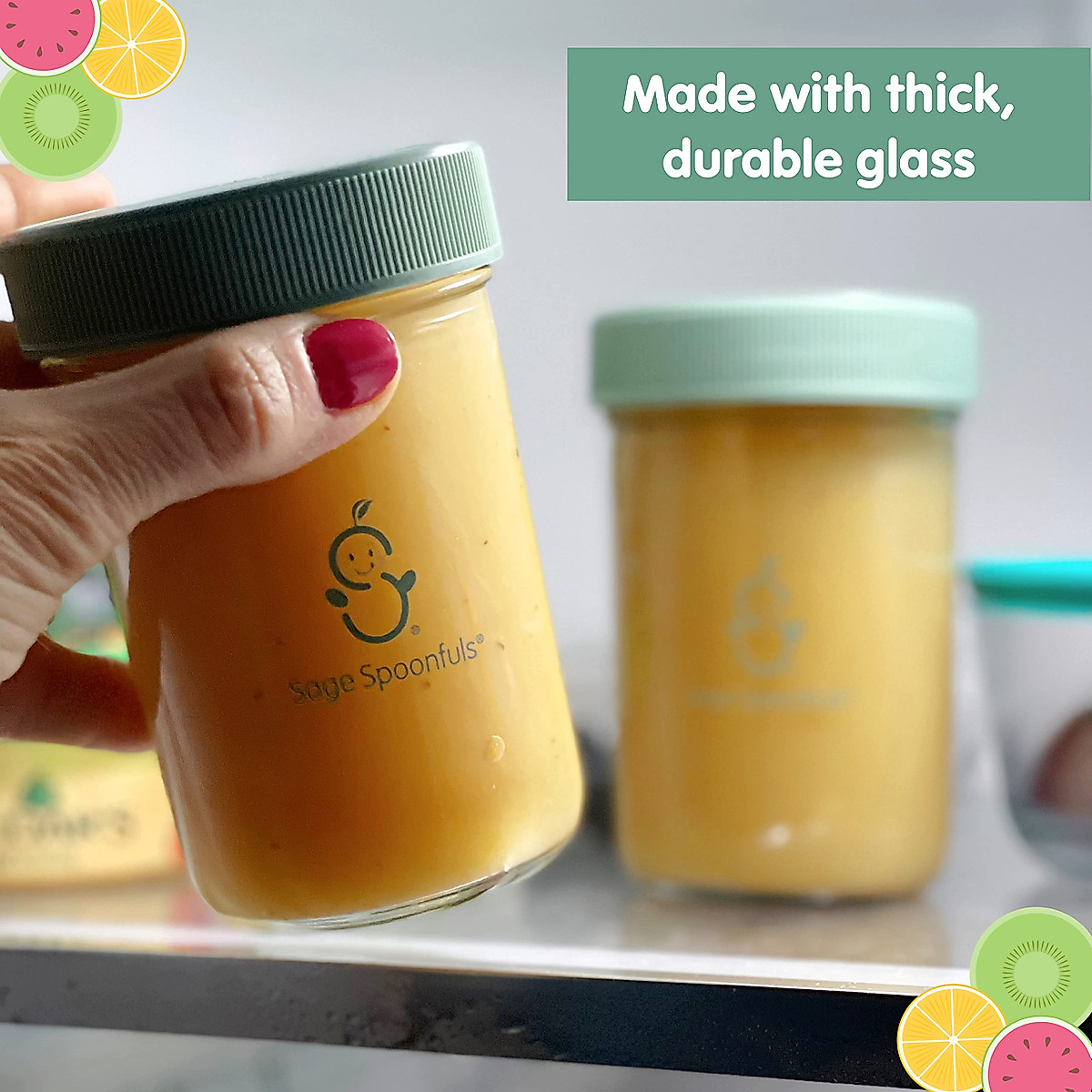 Sage Spoonfuls Glass Baby Food Containers with Lids - 9 Pack, 8 oz Glass Baby Food Jars, Freezer Storage, Durable & Leakproof, Reusable Glass Baby Food Containers, Microwave & Dishwasher Friendly