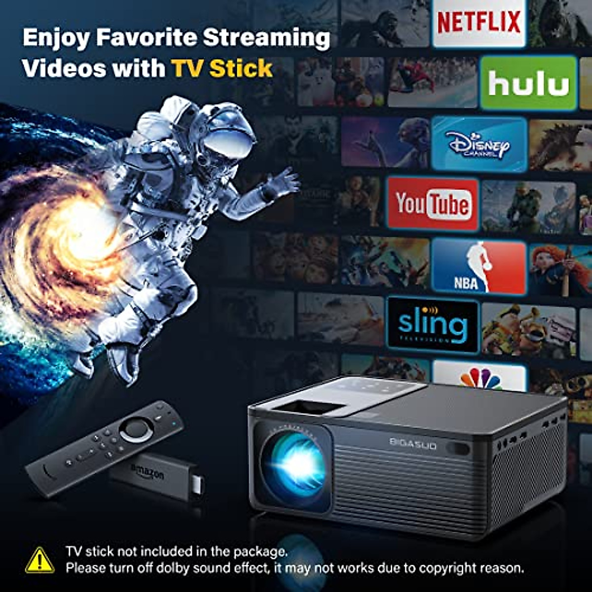 BIGASUO 5G WiFi Bluetooth Projector - 560 ANSI FHD Native 1080P Outdoor Movie Projector 4k Support, Portable Video Projector Support 300"/Zoom/HiFi, Home Theater Compatible w/HDMI/USB/iOS&Android