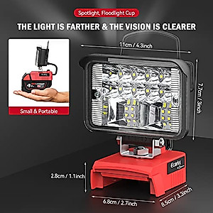 Ecarke LED Work Light Portable Flood Light for Milwaukee M18 18V Lithium Battery with USB&TYPEC Outdoor Charge &Low Voltage Protection Plate,20W Cordless Handheld Work Light Flashlight Tools(Upgraded）