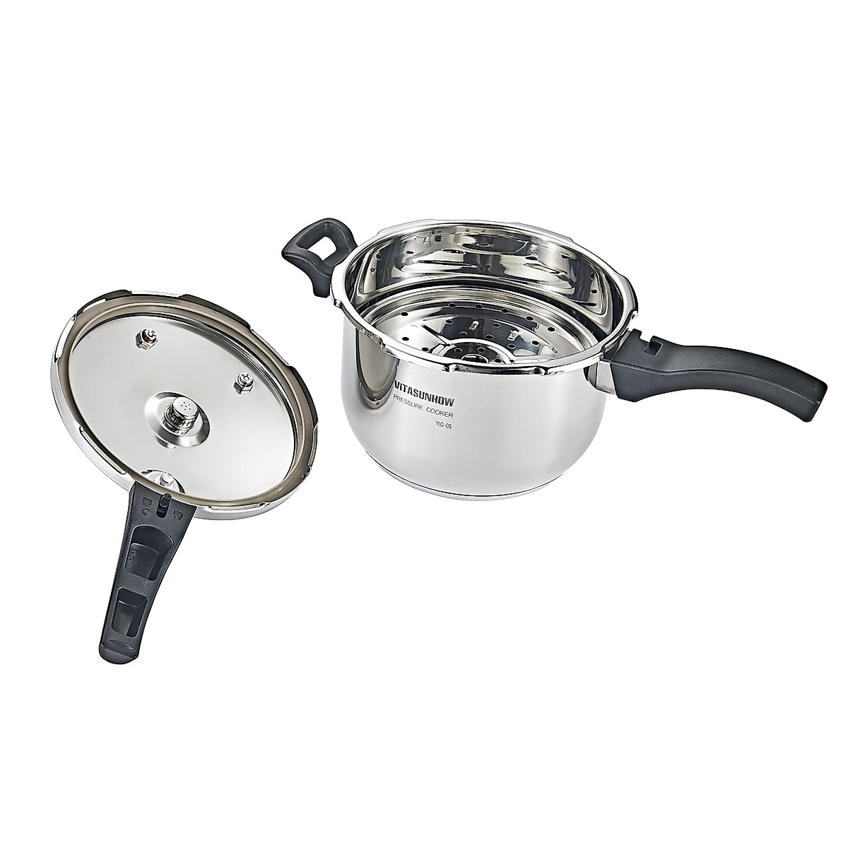 VITASUNHOW Stainless Steel Pressure Cooker with Steamer Basket, Faster Cooking and Safety Pressure Release (9-Liter)