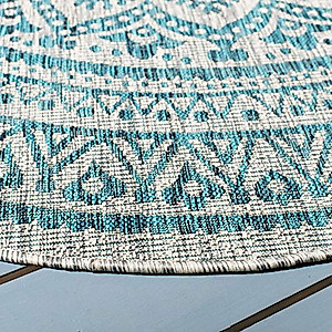 SAFAVIEH Courtyard Collection 5'3" Round Light Grey / Teal CY8734 Indoor/-Outdoor-Waterproof Easy-Cleaning Patio Backyard Mudroom Area-Rug