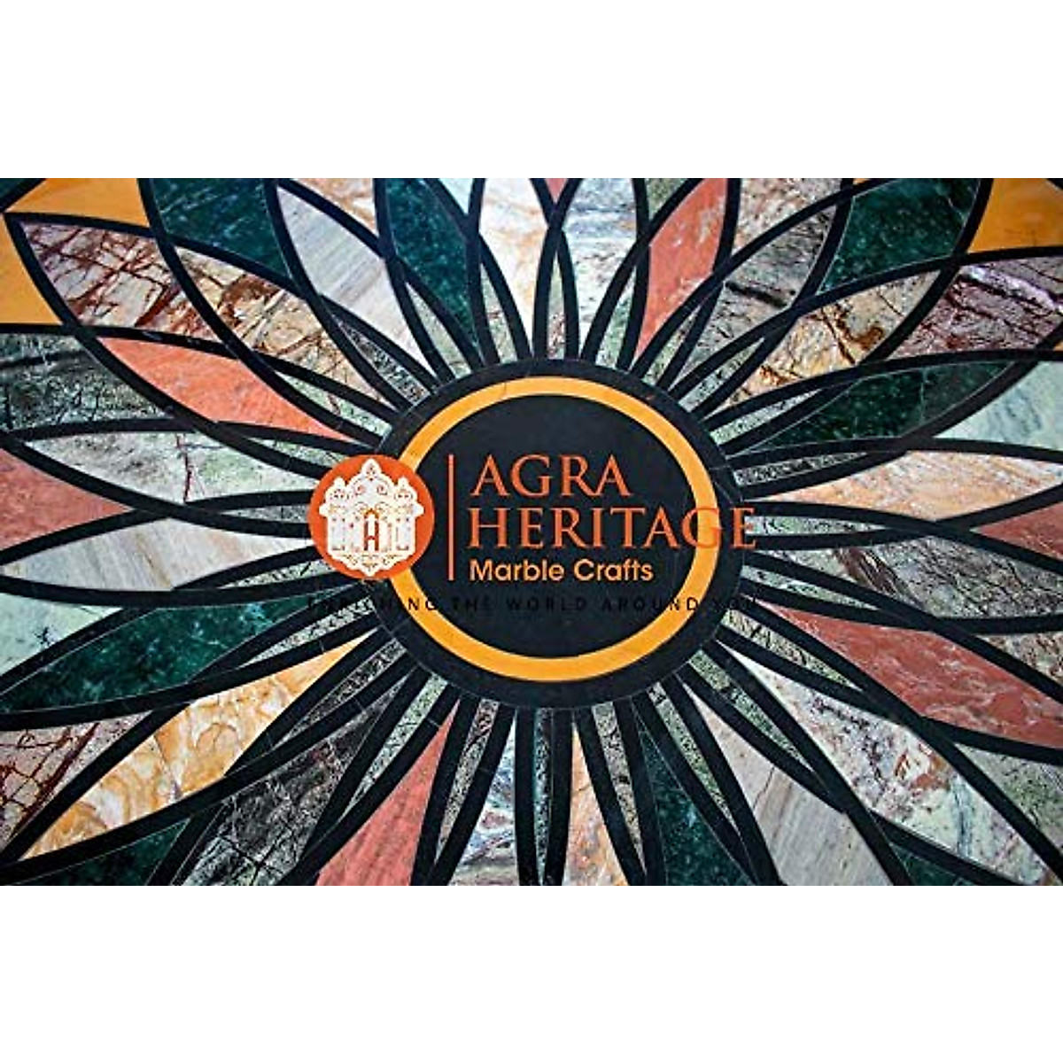 Marble Round Dining Table Top Handicraft Inlay Geometric Design Center Furniutre Hallway Decor | 41" Inches