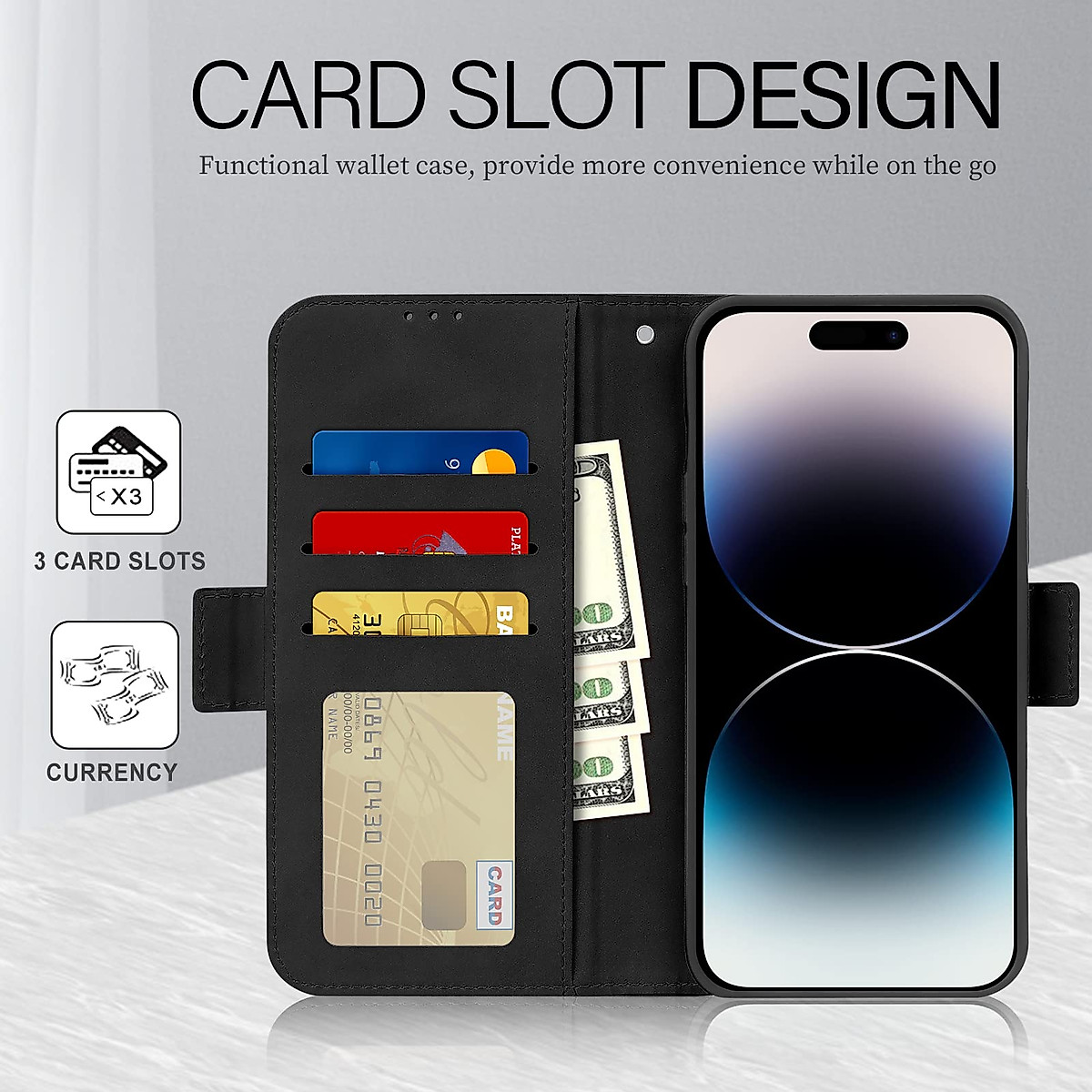 FYY Wallet Case for iPhone 14 Pro Max 6.7", PU Leather iPhone 14 Pro Max Case Wallet with Card Holder, iPhone 14 Promax Wallet Case with Stand and Note Pocket, iPhone 14 Pro Max 5G Leather Case Black