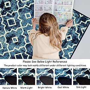 Moynesa Washable Moroccan Area Rug - 2x3 Small Blue Kitchen Bath Rug, Soft Non-Slip Low-Pile Modern Geometric Door Mat Indoor Throw Carpet for Home Dorm Bedside Entryway