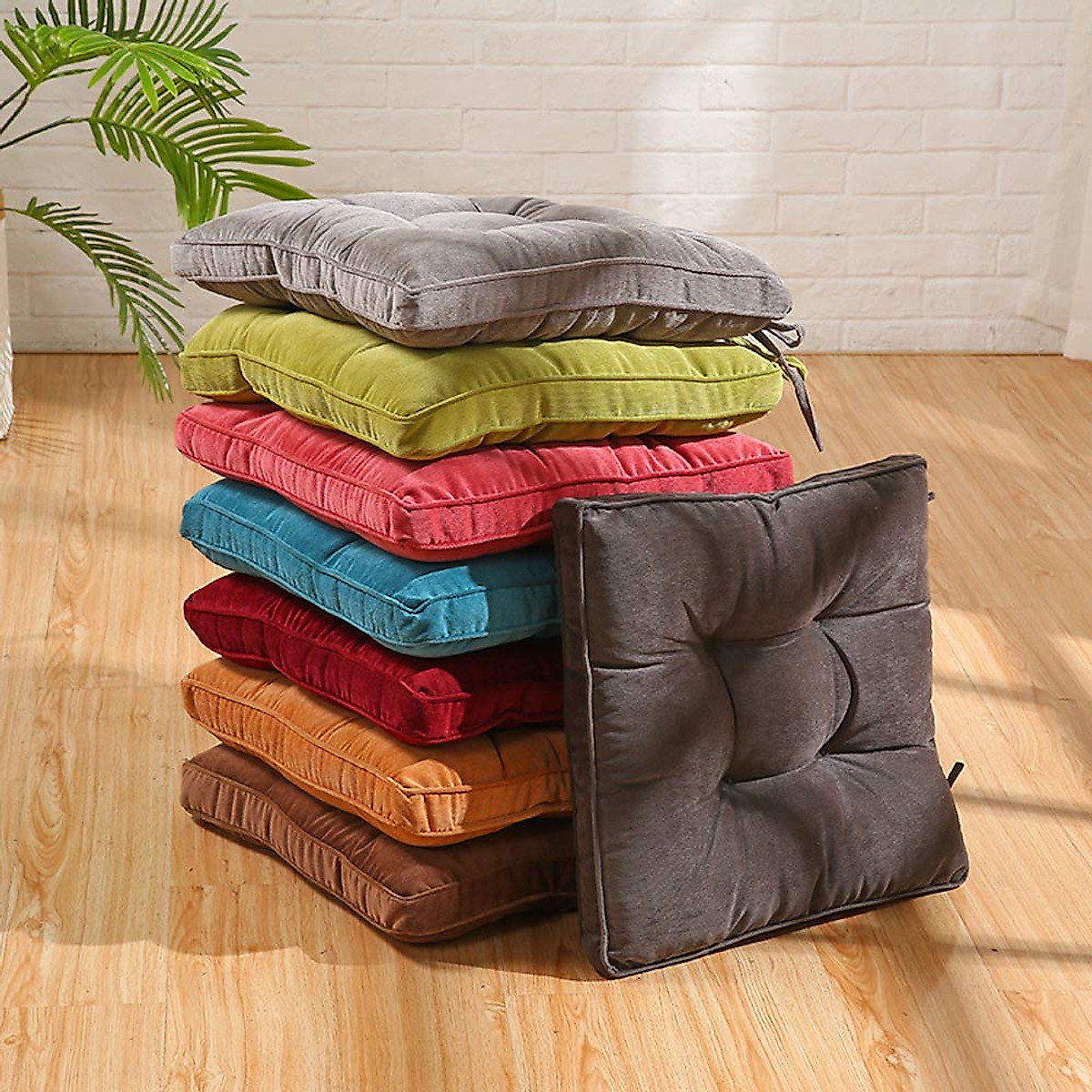 Nathime Soft Patio Outdoor Corduroy Chair Pad with Ties Home Decor Indoor Dining Chairs Cushion 18"×18"×3.6" Brown 1Pc