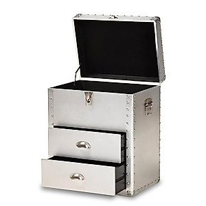 Baxton Studio Serge French Industrial Silver Metal 2-Drawer Accent Storage Chest