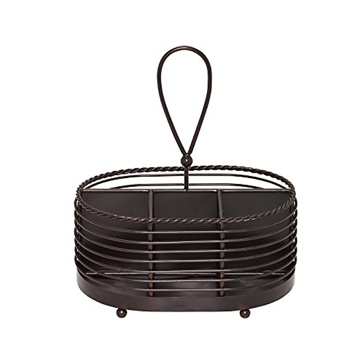 Gourmet Basics by Mikasa Rope Metal Tabletop Flatware and Napkin Picnic Caddy, 10", Antique Black