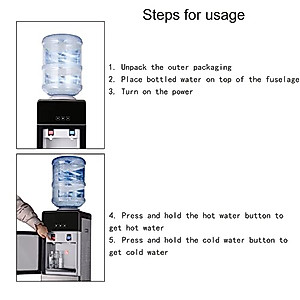 Water Cooler Dispenser Top Loading, Water Dispenser for 5 Gallon Bottle Hot & Cold Water Cooler Dispenser, Compressor Cooling, Water Cooler for Indoor Home Office Use with Storage Cabinet, Gray