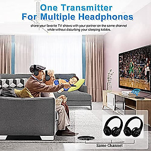 CarThree Wireless TV Headphones Folding Over Ear Headphones with 2.4GHz RF Transmitter Digital Optical/ 3.5mm Input, 200ft Range No Audio Delay, Ideal for TV Watching & Seniors