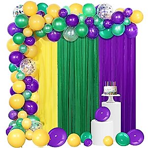 119 Pcs Purple Green Gold Balloons Latex Green Purple and Gold Balloon Garland Arch Kit Confetti Balloons with Crepe Paper Streamers for Carnival Fat Tuesday Mardi Gras Birthday Party Supplies Decor