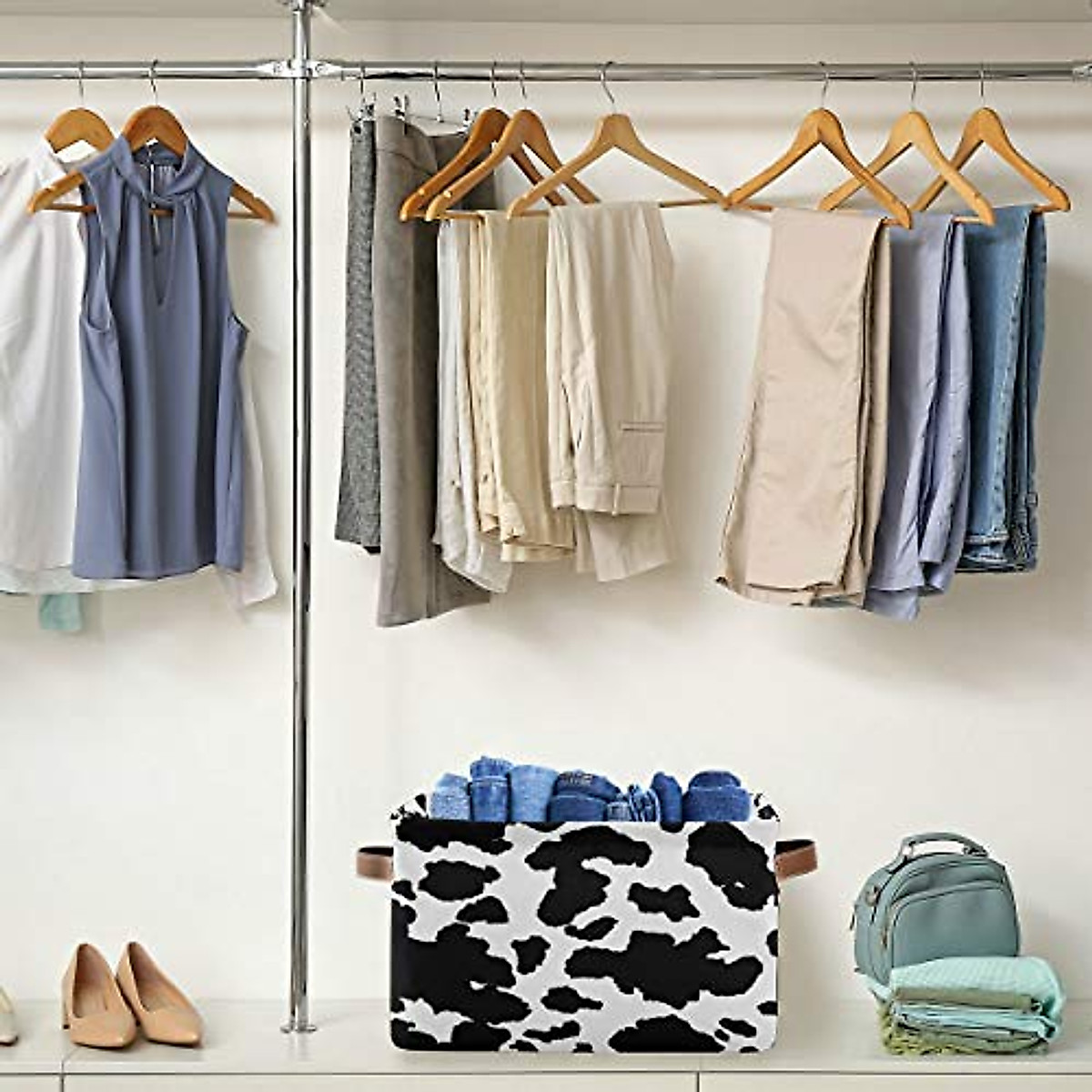 Storage Basket Bins Animal Cow Print Large Storage Boxes Cubes Collapsible Organizer with Handles, Foldable Toys Laundry Hamper for Closet Shelf Nursery, 1 PCS