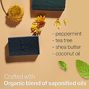 Peppermint Tea Tree Charcoal Facial Bar Soap - USA Made with Natural & Organic Ingredients, Face Wash Black Soap Bar for Acne, Eczema & Psoriasis, Detoxifying Charcoal for Oily & Sensitive Skin