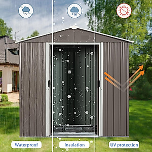 VURAX 6x4 FT Outdoor Storage Shed, Outdoor Metal Storage Sheds with Sliding Door for Bike, Tools, Outside Tool Shed Outside Storage Cabinet for Backyard, Patio, Lawn, Spire, Grey