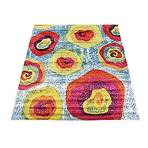 Unique Loom Lyon Collection Colorful Modern Abstract Floral Area Rug, 4 x 6 Feet, Blue/Yellow