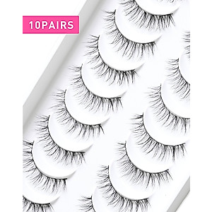 Lashes Natural Look, Wispy Eyelashes, Jiocolor False Eyelashes Natural Look, Fluffy Fake Mink Lashes,12 mm Strip Lashes 10 Pairs D1