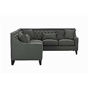 Iconic Home Chic Home Aberdeen Linen Tufted Down Mix Modern Contemporary Right Facing Sectional Sofa, Grey,