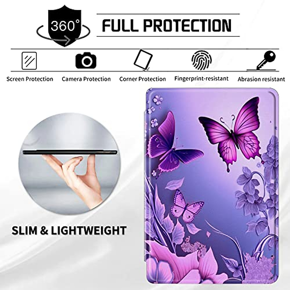 CGFGHHUY for iPad Mini 6 Case for Mini 6th Generation Case 360 Degree Rotating Stand Protective Smart Cover with Auto Wake Sleep Case for iPad Mini 6th Gen 8.3 inch - Pink Flowers Purple Butterflies