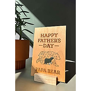 Happy Father's Day Papa Bear Wood Card [Handmade Gifts for Dad, Love, Birthday, Just Because]