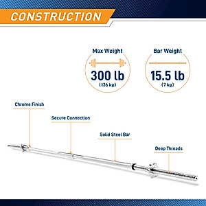 Marcy 6 ft. Two-Piece Standard Weight Bar with Threaded Spin Lock Collars for 1-inch Weight Plates Free Weights Accessory for Home Gym TRB-72.2