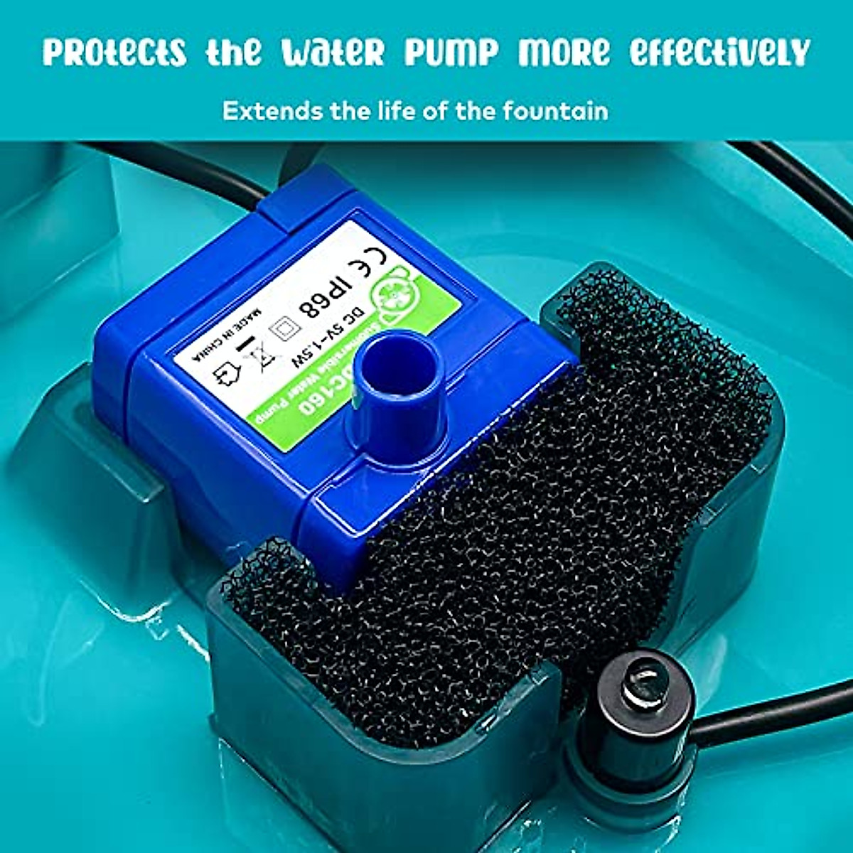 AONBOY Cat Water Fountain Pump Filters, Suitable for AONBOY Pet Fountain Pump F2, Cat Fountain Filter, Triple Filtration (4 Pieces)