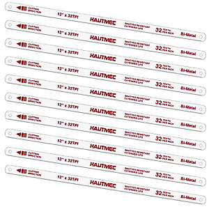 HAUTMEC 12" Hacksaw Blades Replacement Bi-Metal(10 Pack) 32 TPI High Speed Steel Grounded Teeth HT0018-CT
