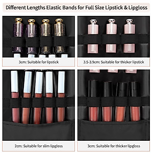 Lipstick Organizer - 32 Slots, Portable Lip Glosses Bag, Travel Lipstick Holder with 3 Different Lengths Elastic Bands, Cosmetic Makeup Storage Bag - Lipstick and Lip Glosses Are Not Included (1pcs)