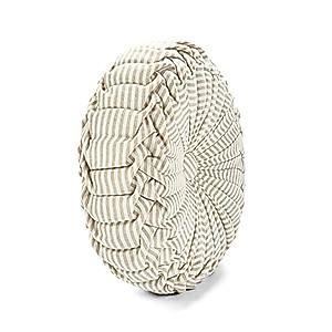 Lush Decor Farmhouse Ticking Stripe Yarn Dyed Pleated Decorative Pillow, 14" Round, Neutral