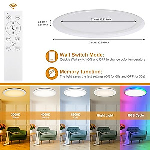 LEZOE RGB Led Flush Mount Ceiling Light Dimmable with Remote Control, 13Inch 24W 2400LM 3000-6500K RGB Color Changing Light Fixture, Round Ceiling Lamp for Living Room Bedroom Kids Room Party Festival