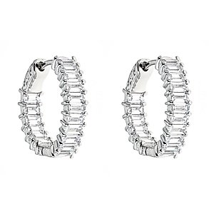 Platinum Plated 925 Sterling Silver Baguette Cubic Zirconia Full Ring Pave Cz Hoop Earrings
