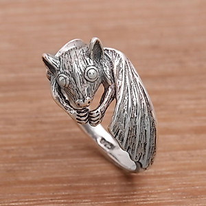 NOVICA Artisan Handcrafted Sterling Silver Cocktail Ring Bat from Bali No Stone Indonesia Animal Themed Halloween [ring Front 0.5 in L x 0.8 in W x 0.4 in H Band Width 2 mm W] ' Beautiful Bat'